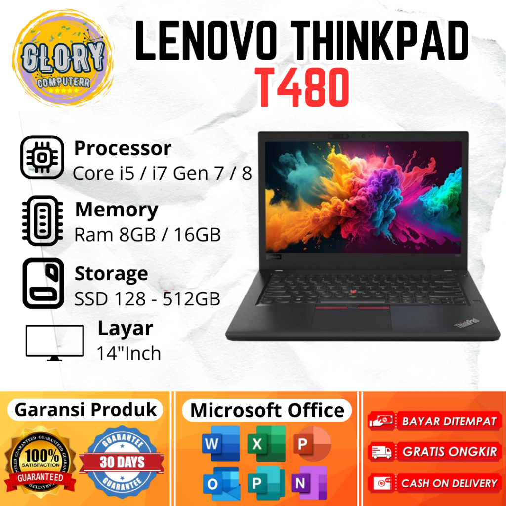 Jual Lenovo Thinkpad T480 Core i5 / i7 Gen 7 / 8 Ram 8GB / 16GB SSD 128GB / 256GB / 512GB, Layar ...