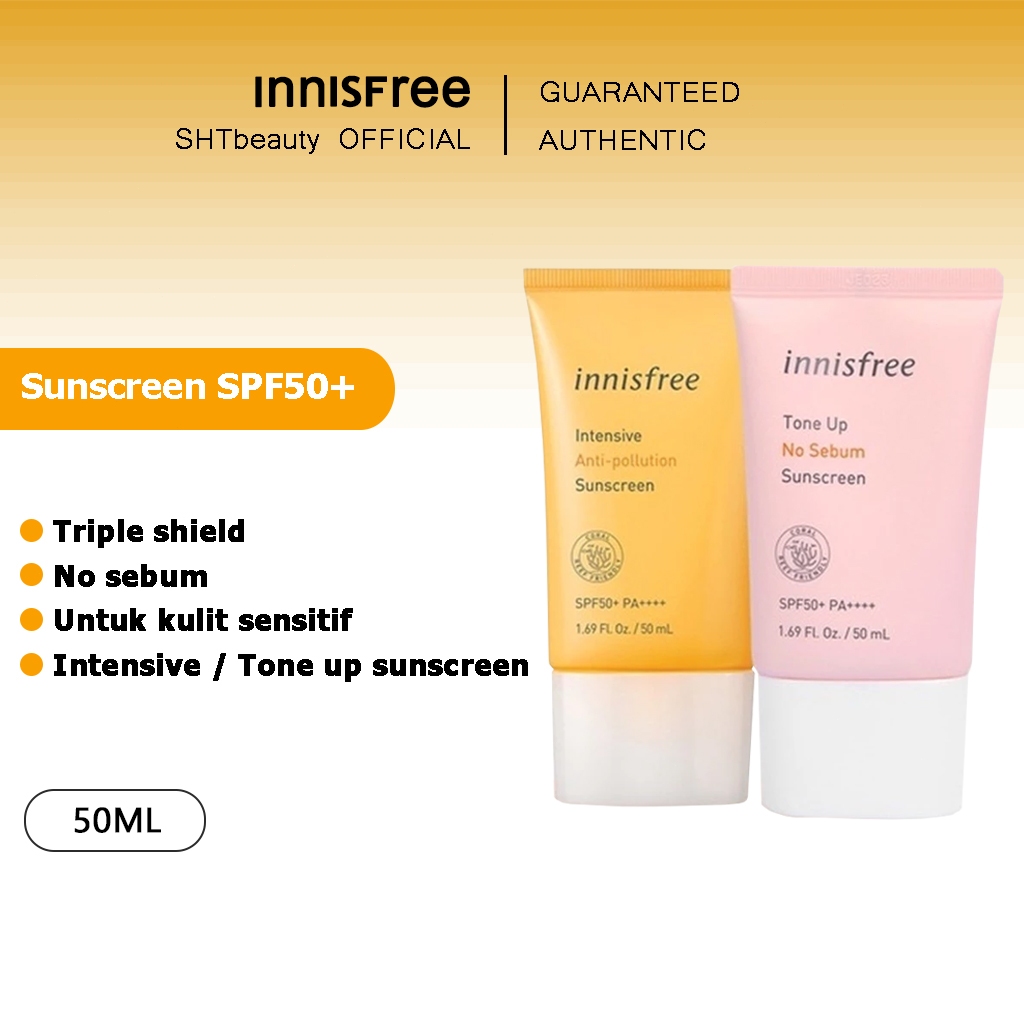 Jual Innisfree Sunscreen 50ML SPF50+ PA++++ Triple Shield Tone-up No Sebum Sunscreen untuk kulit ...
