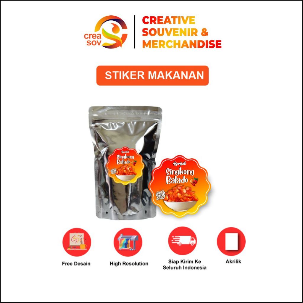 Jual Creasov – Sticker Keripik Singkong Balado Bulat Label Makanan ...