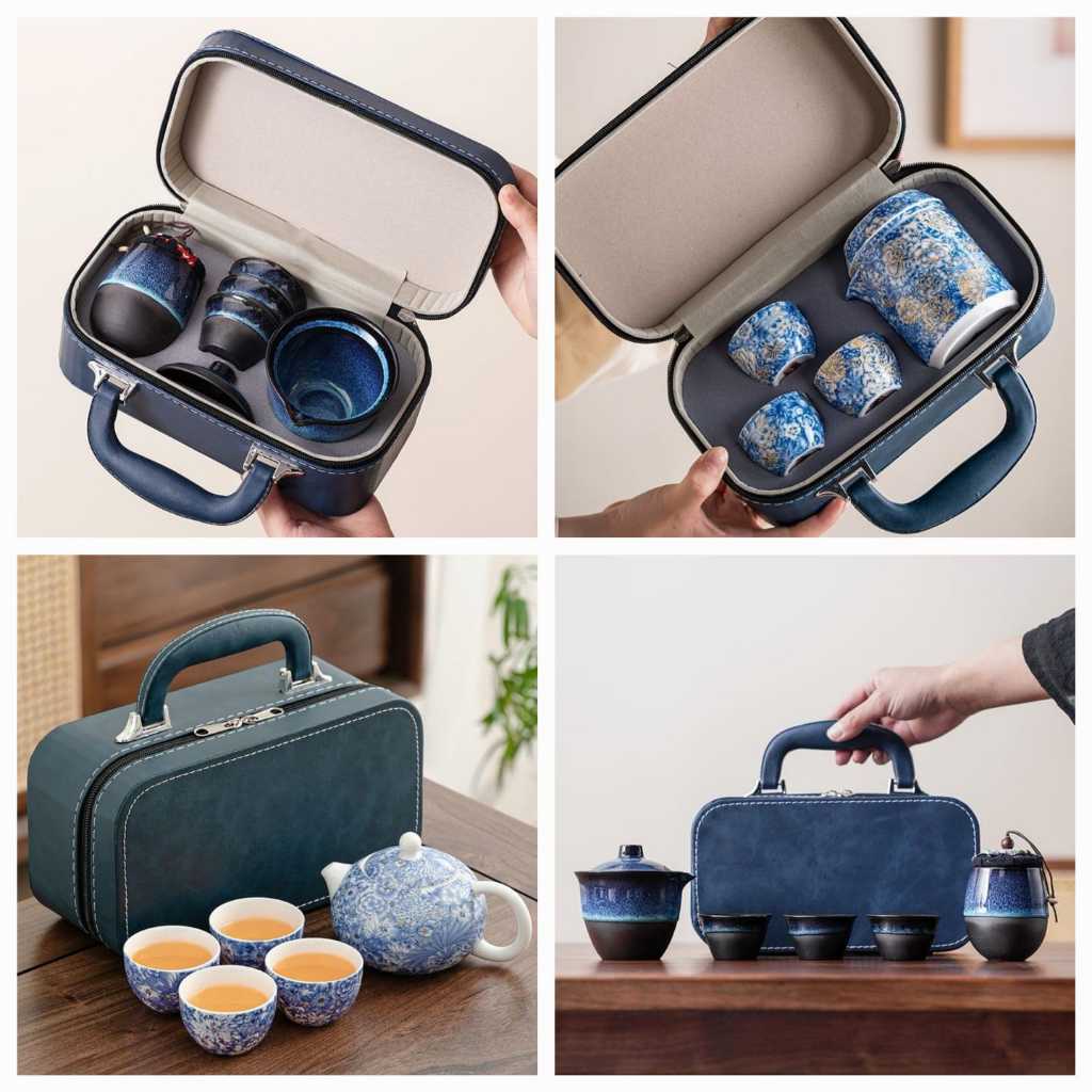 Jual 5 Pieces Portable Tea Set Leather Case Tea Set Premium Souvenir ...