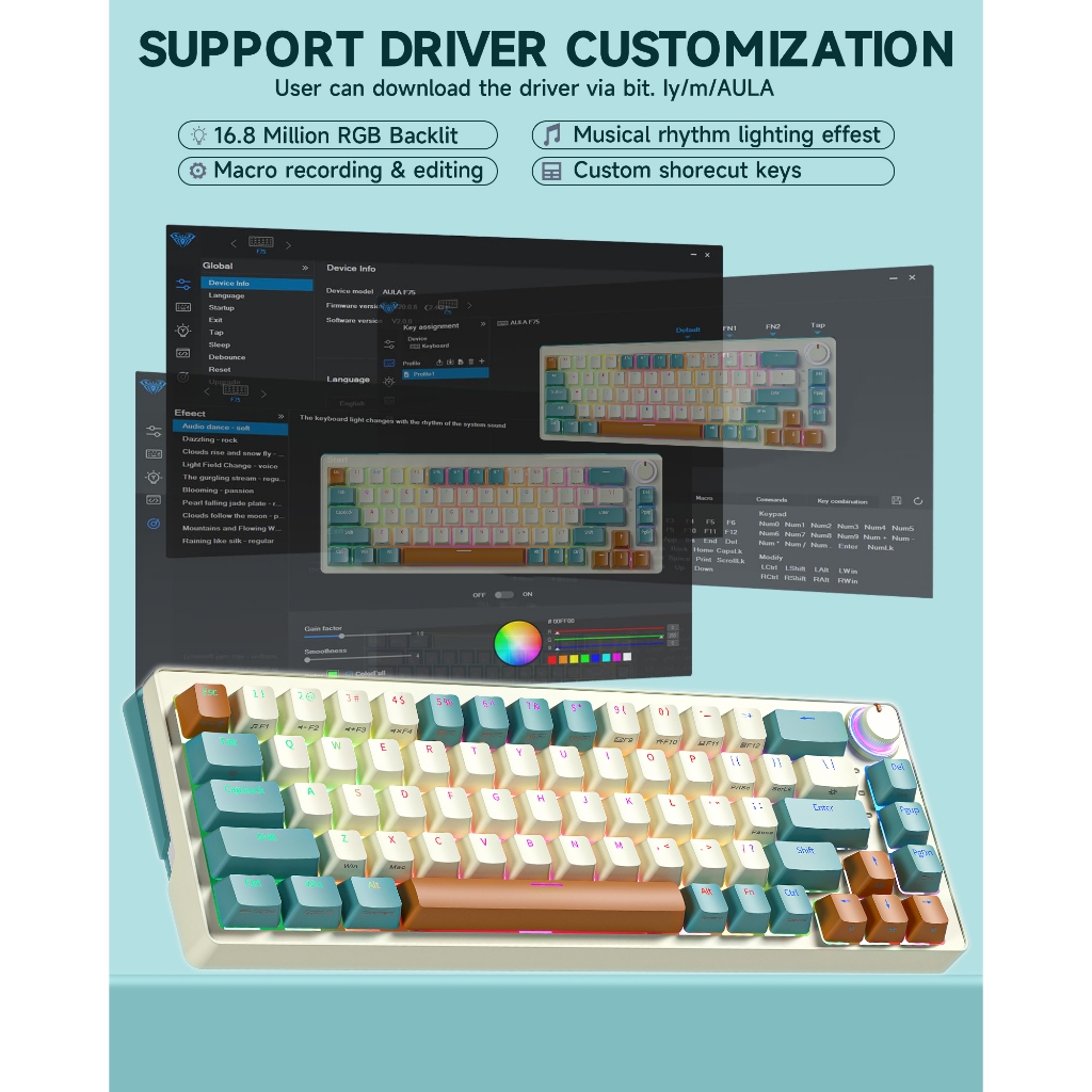 Jual ZIFRIEND ZA68 Mechanical Gaming Keyboard 3 Modes 5pin Hotswap Rgb ...