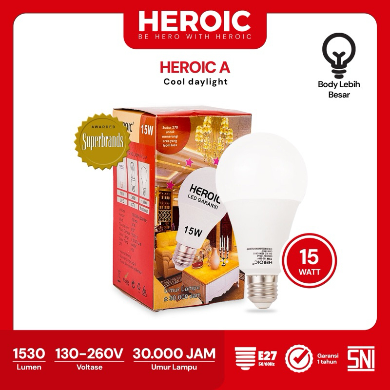 Jual Lampu Heroic LED A 15 Watt / Bohlam LED Lampu Hemat Energi SNI | Shopee Indonesia