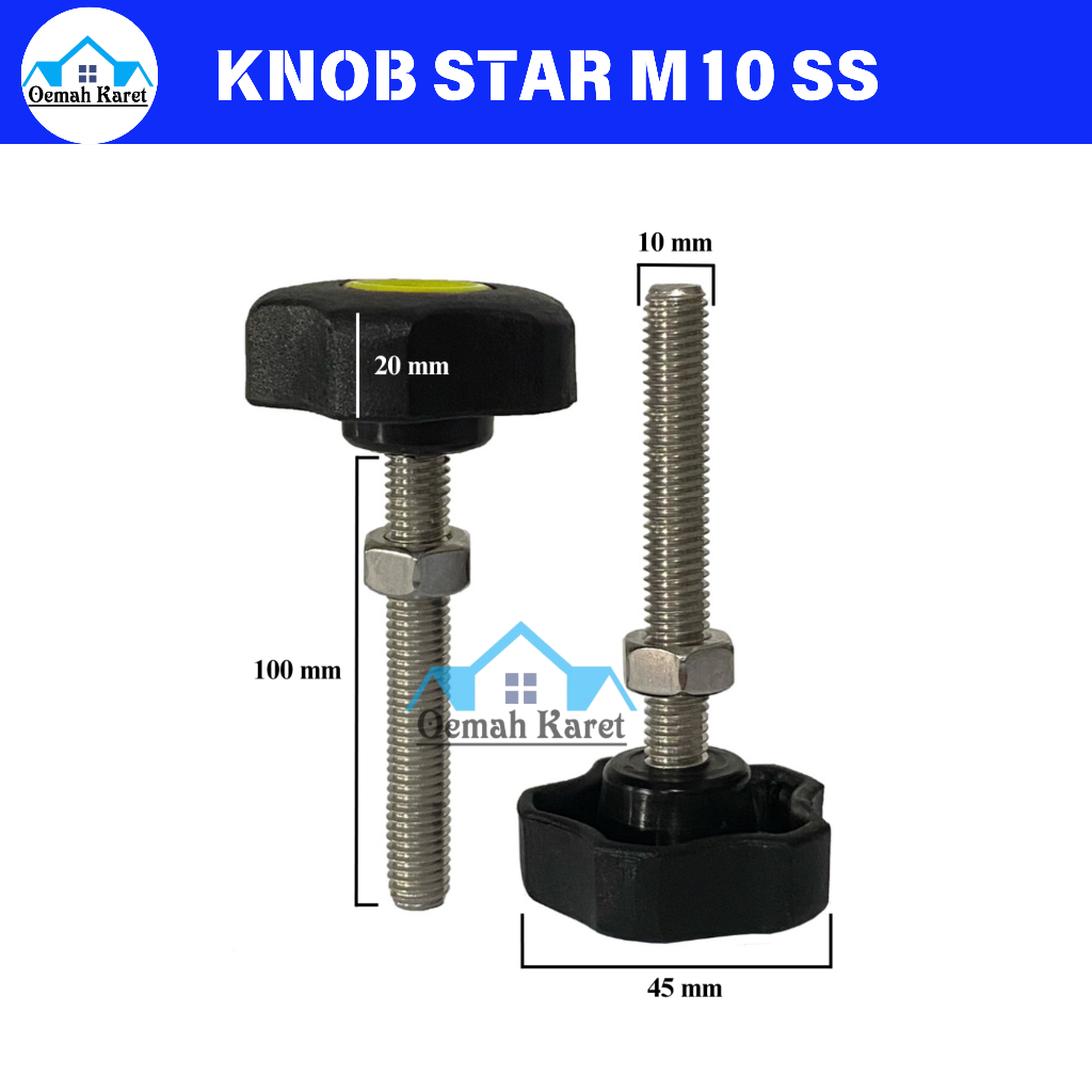 Jual Knob Nylon Star D45 M10 Panjang Baut Stainless Steel 100 mm dan ...