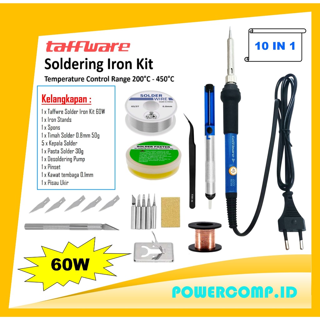 Jual PAKET Solder Listrik 60W! Taffware Electric Soldering Iron Kit 60W Adjustable Temperature ...