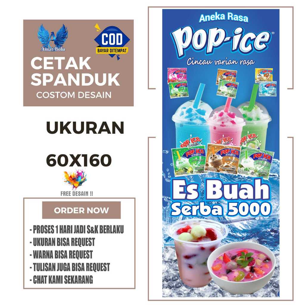 Jual Cetak Spanduk Banner POP ICE & ES BUAH Costom Desain | Shopee ...