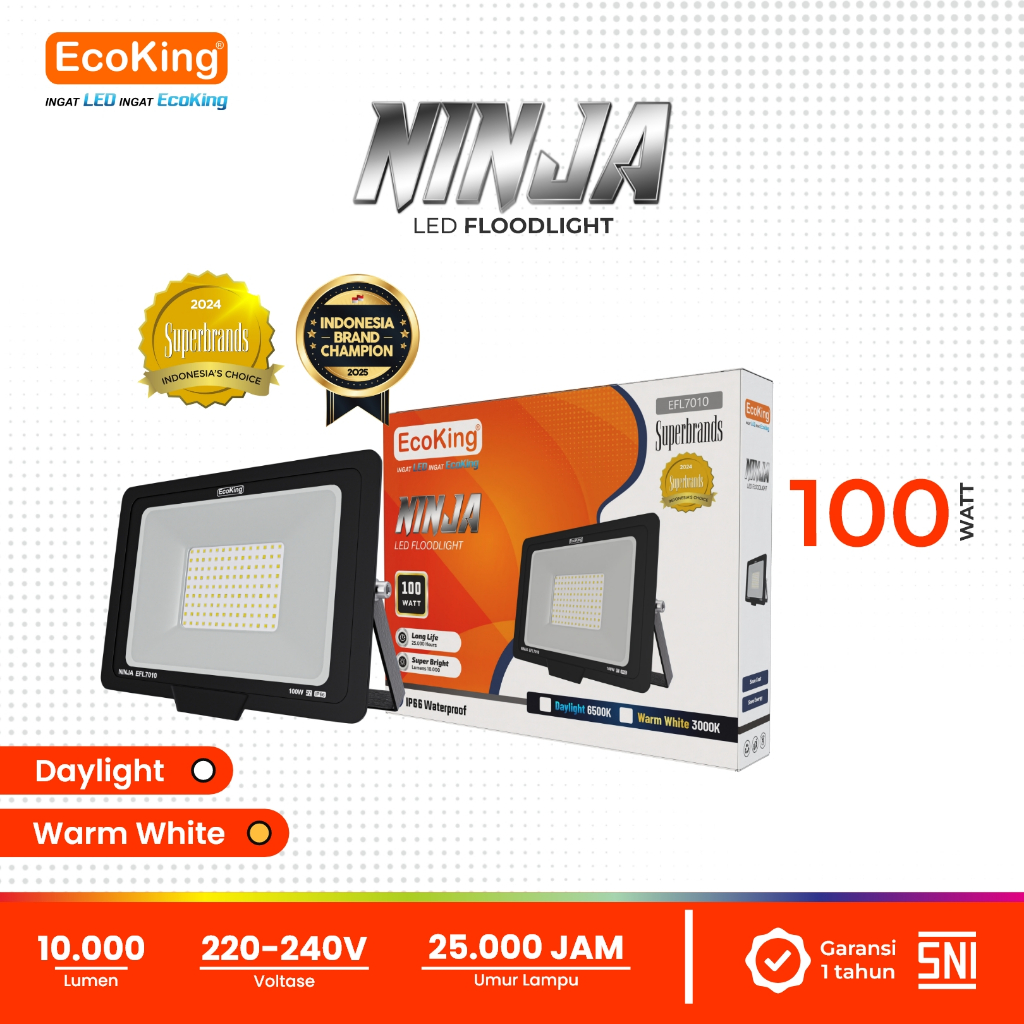 Jual EcoKing Lampu Sorot LED Flood Light Ninja 100W Cahaya Putih/Kuning ...