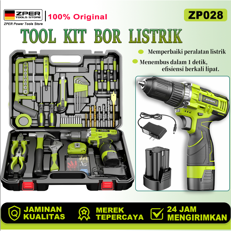 Jual 【 ZP】ZPER Satu Set Alat Perkakas Bor Listrik Cordless Tang Obeng ...