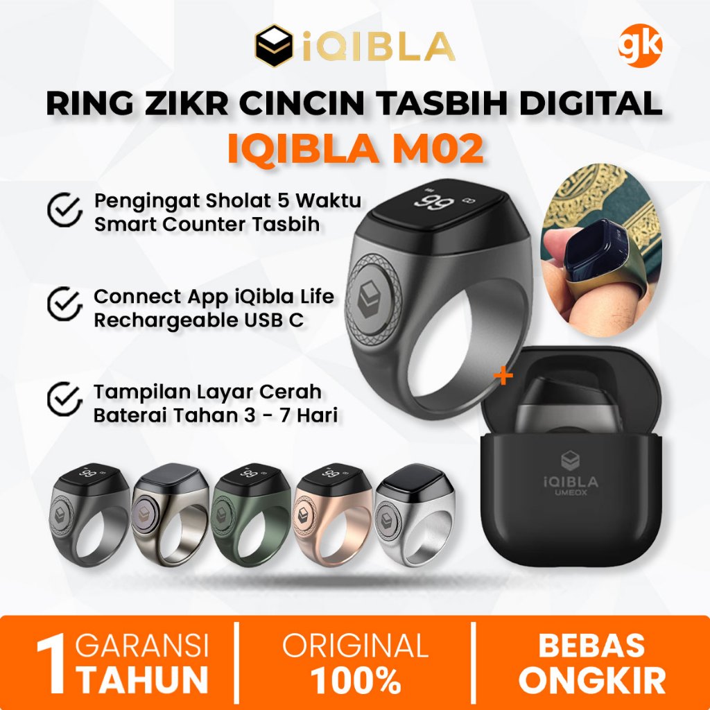 Jual IQIBLA Smart Tasbih Zikr Ring M02 Cincin Digital Zikir Dock ...