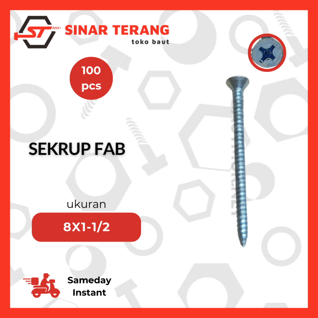 Jual Skrup FAB 6x1 1/2 MOONLION - Skrup Tapping kepala datar 4cm ...