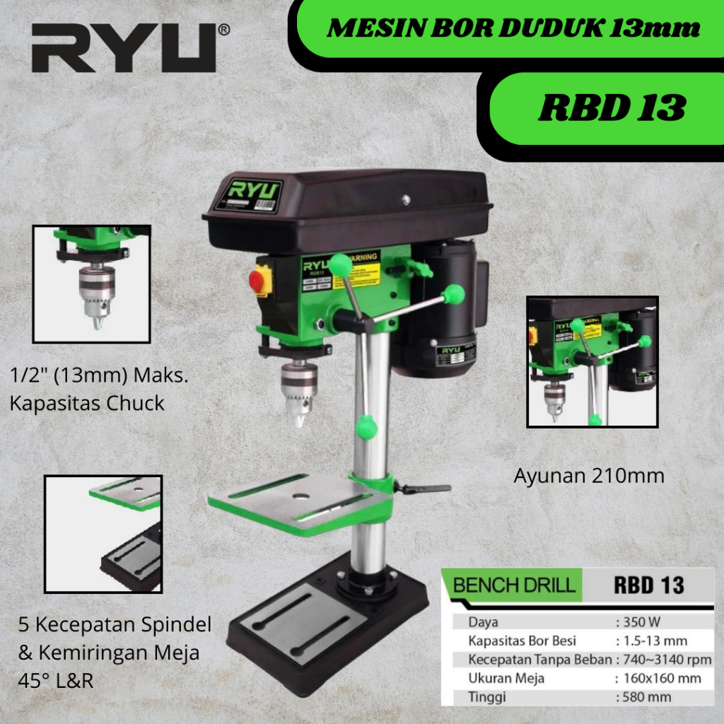 Jual Mesin Bor Duduk 13 mm Bench Drill RBD 13 Bor Duduk RYU / Mesin Bor ...