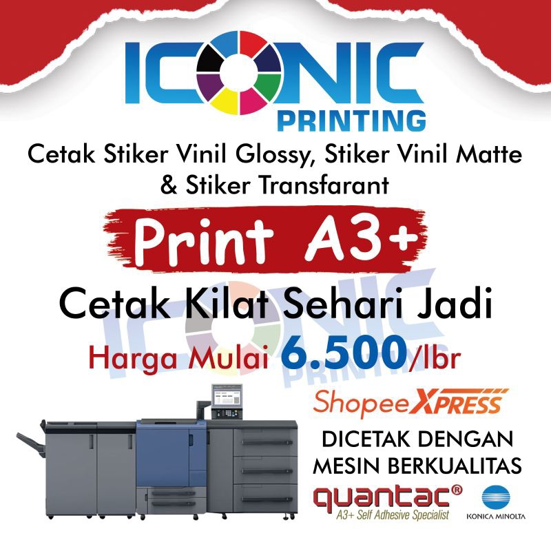 Jual Print Sticker Vinyl / Transparan A3+ TANPA Cutting! Cetak Stiker ...