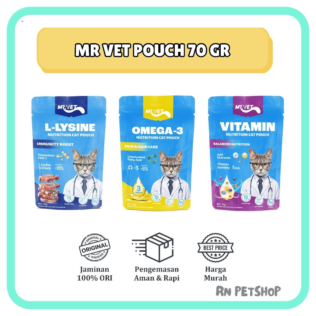 Jual MR. VET Pouch 70gr Wet Food Makanan Kucing Basah Vitamin Balanced ...