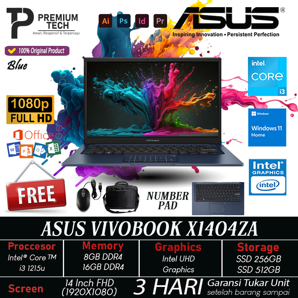 Jual Laptop ASUS Vivobook 14 A1404ZA Intel Core i3 1215U Ram 16GB SSD 512GB 14.0 FHD NumPad ...