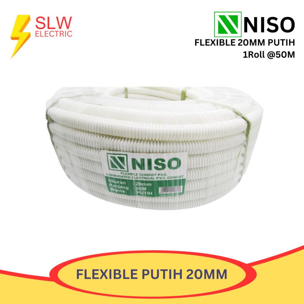 Jual NISO FLEXIBEL / FLEKSIBEL FLEXIBLE CONDUIT 20 MM (50 M) PUTIH ...