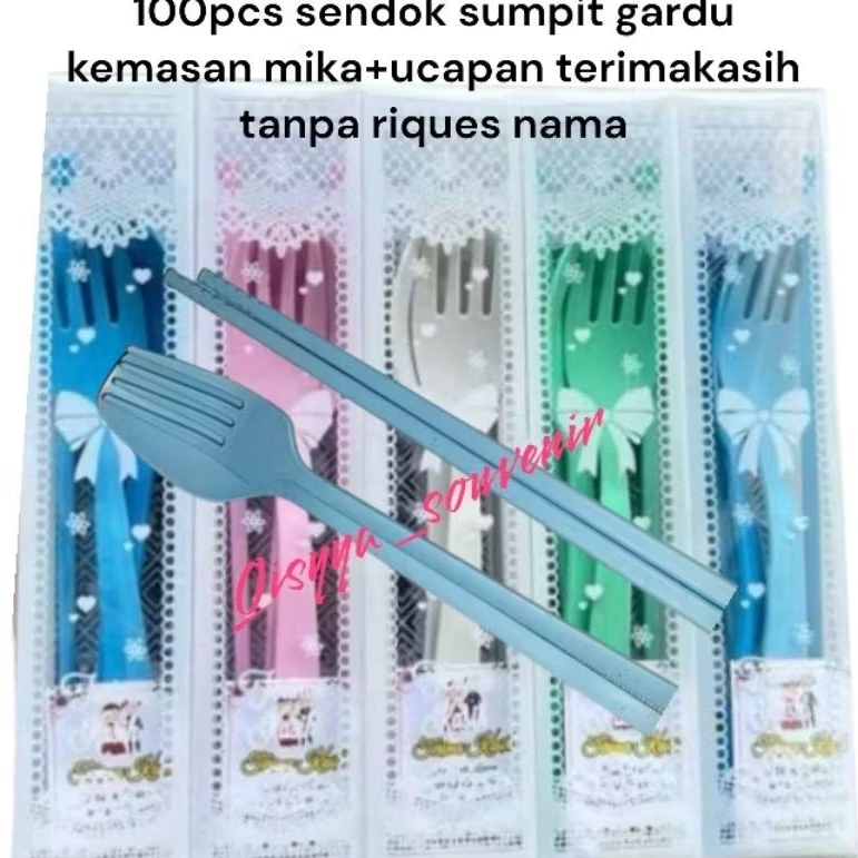 Jual souvenir isi 100 sendok sumpit garfu kemasan mika free kartu ...
