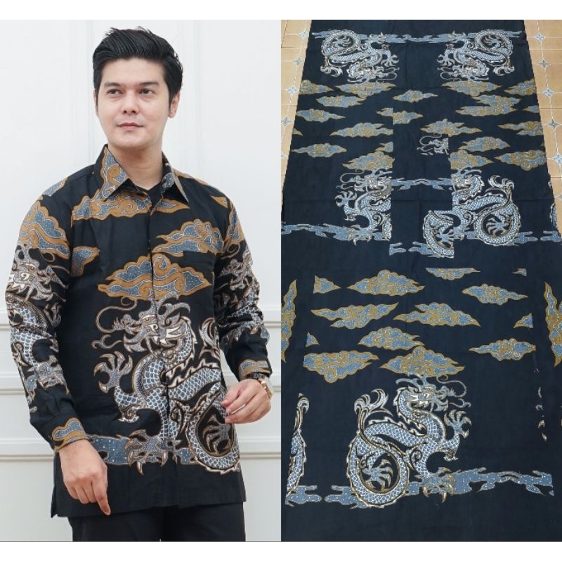 Jual Kemeja batik naga hitam baju pria dewasa/remaja lengan panjang ...