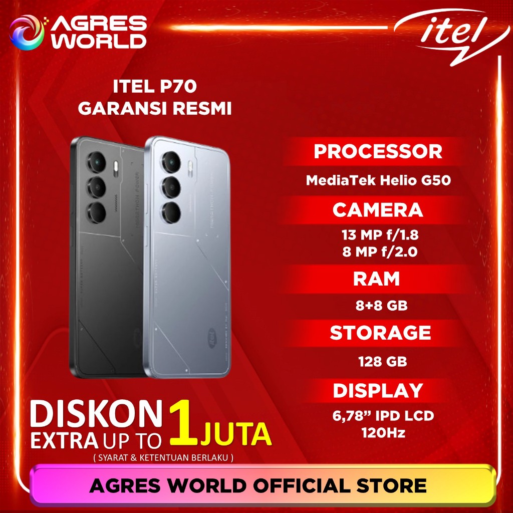 Jual itel P70 RAM 8+8/128GB - Big Battery 6000mAh - 6.67"HD + Sunlight Display 90hz - Helio G50 ...