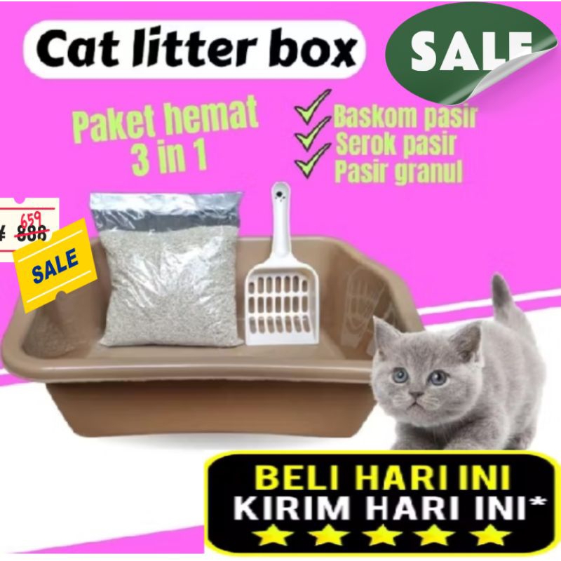 Jual Paket Bak Pasir kucing+pasir 1kg+Sekop paketan Litterbox 1set bak ...