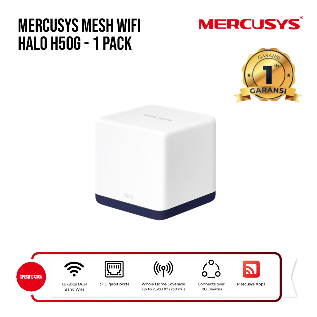 Jual Mercusys Halo H50G AC1900 Whole Home Mesh Wi-Fi System H50G - 1 ...