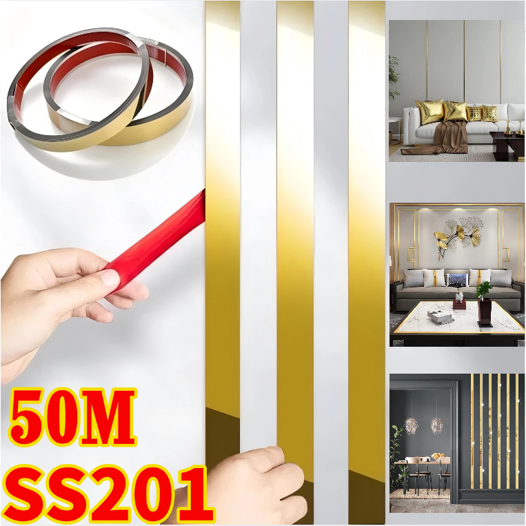 Jual 12M/50M List Plat Strip Mirror Gold /list Plat Strip Mirror ...