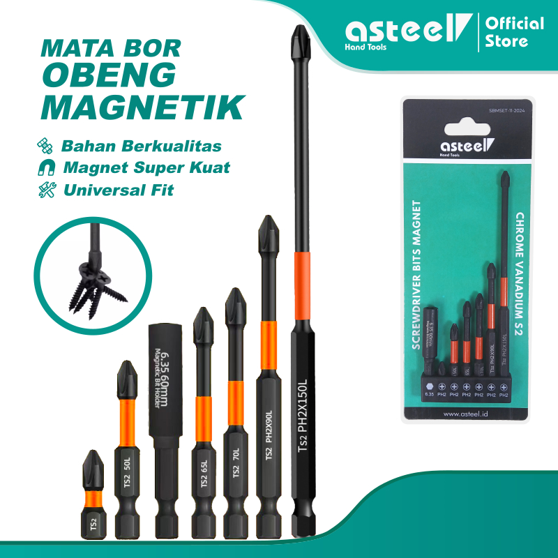Jual ASTEEL Mata bor obeng set 6pcs magnet magnetic screwdriver bit set ...