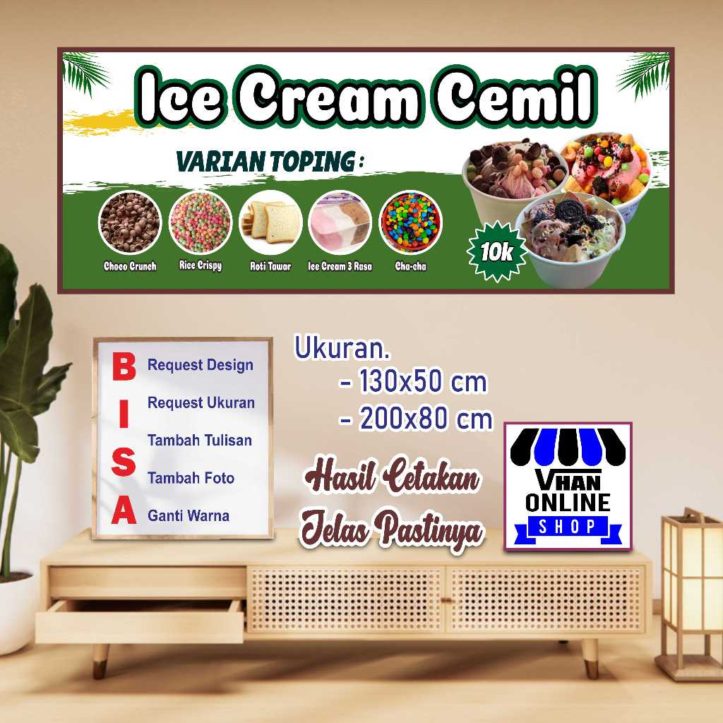 Jual Cetak Banner Spanduk Usaha Es Cemil Model Hijau | Shopee Indonesia