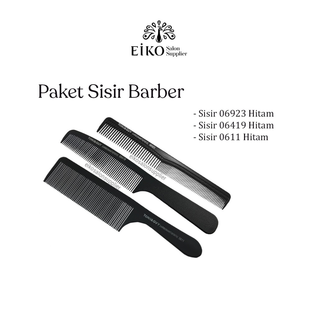 Jual Sisir Comb Potong Rambut 3pc Set Salon Barbershop Toni Guy Hitam ...