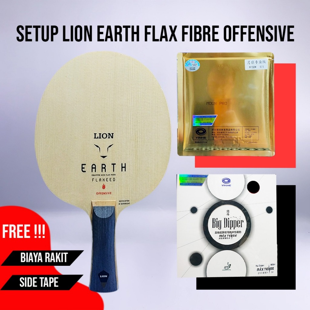 Jual Paket Bat Tenis Meja Pingpong Rakitan Lion Earth Offensive Flax Fibre Yinhe Moon Pro Big ...