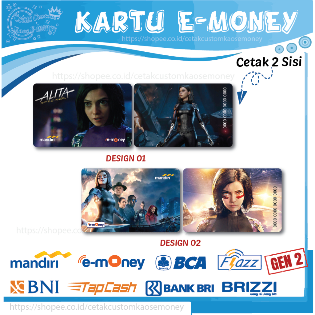 Jual KARTU E MONEY E TOLL GAMBAR ALITA THE MOVIE EMONEY BNI BRI BCA GEN ...