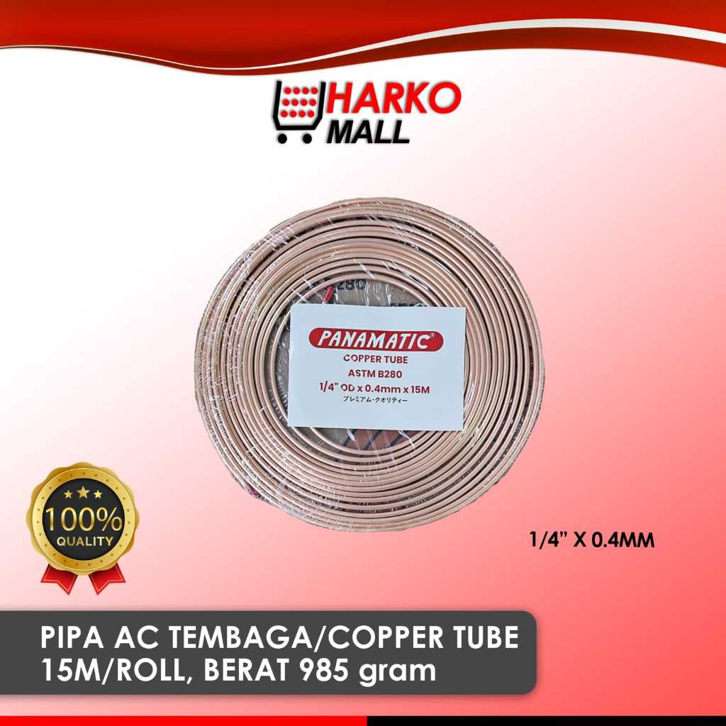 Jual Pipa AC Tembaga / Copper Tube 1/4 inch x 0.4 MM, 15M/Roll, Berat 985 Gram | Shopee Indonesia