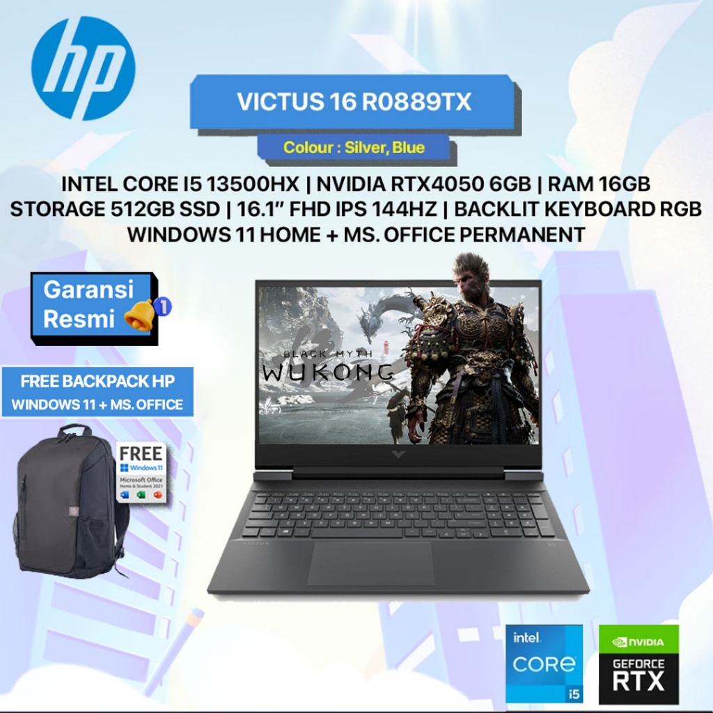 Jual LAPTOP HP VICTUS 16 INTEL I5 13500HX RTX4050 16GB 512GB 16.1FHD ...