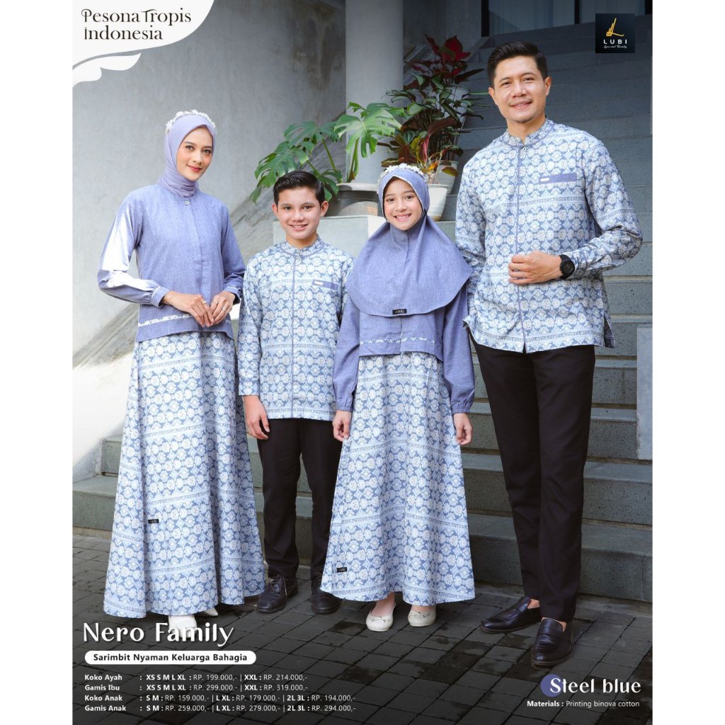 Jual Sarimbit Keluarga 2025 Terbaru LUBI NERO FAMILY STEEL BLUE Gamis ...