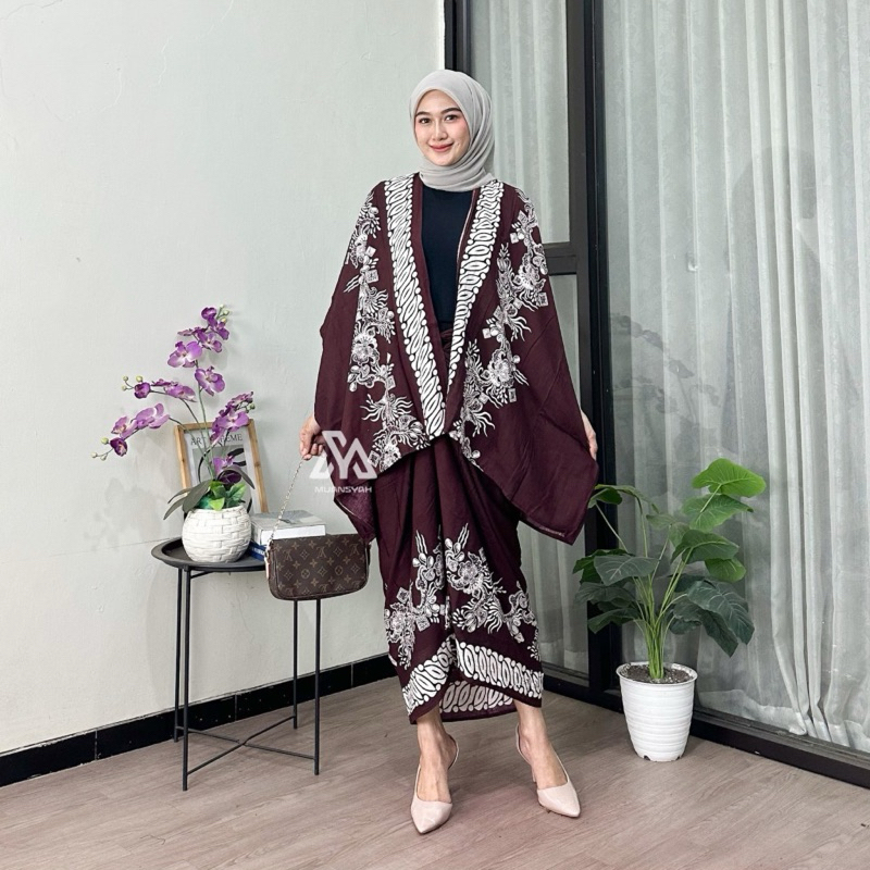 Jual Set Outer Rok Lilit Batik Wanita Setelan Oneset Kebaya Kekinian Kaftan Simpel Motif Modern ...