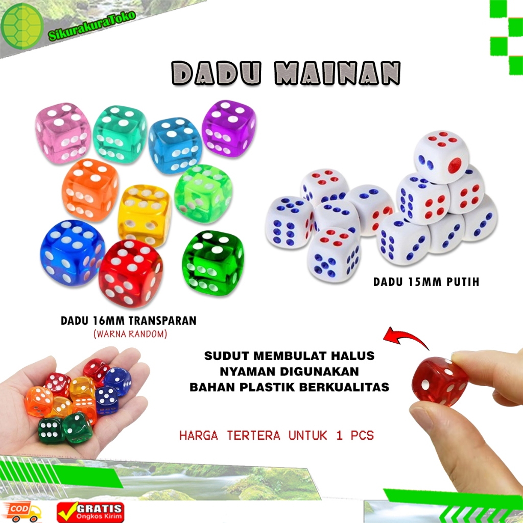 Jual (sda) 1 Pcs Dadu Mainan ular tangga ludo monopoli 15 16 Mm ...