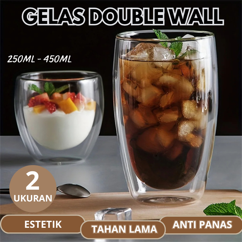 Jual Gelas Kopi Teh Kaca Double Wall Anti Panas Insulated Cup Hadiah Kado Unik Kekinian Estetik ...