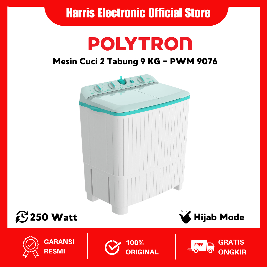 Jual MESIN CUCI POLYTRON MANUAL 9kg PWM 9076/MESIN CUCI 2 TABUNG POLYTRON 9 KG | Shopee Indonesia