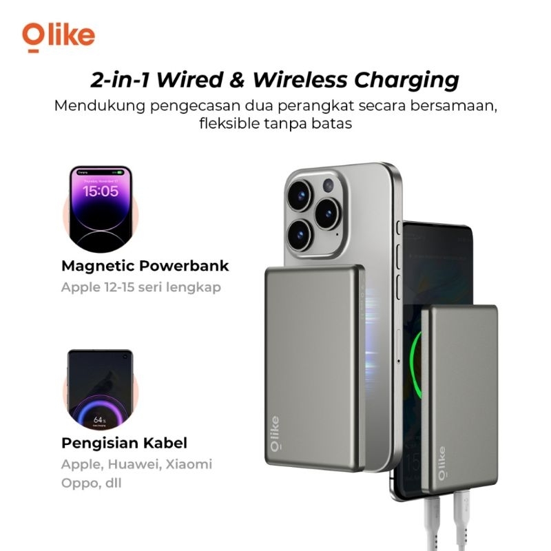 Jual OLIKE POWER BANK P300 5000 mAh PD 28 W WIRELESS MAGNETIC MAGSAFE ...