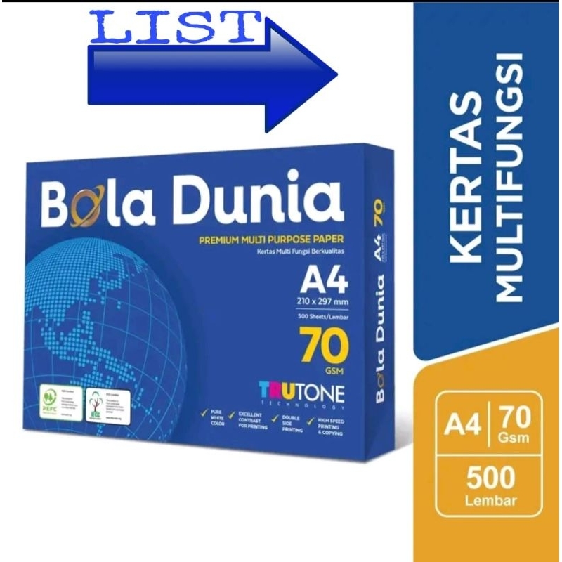 Jual kertas HVS bola dunia A4 print fotocopy 70gsm 104>155 kertas print | Shopee Indonesia