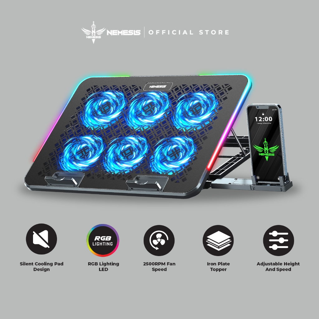 Jual Cooling Pad Plat Topper 6 Fan RGB with Phone Holder Nemesis ...