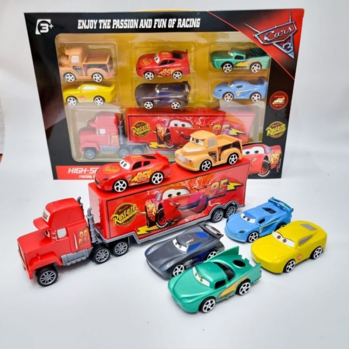 Jual Mainan Anak Cars 3 Lightning McQueen and Mack Truck Set 7 Pcs ...