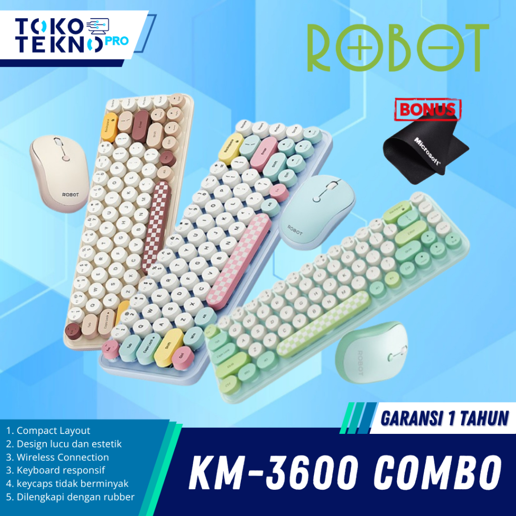 Jual Robot KM3600 / KM-3600 Pastel Colorful Keyboard Dan Mouse Wireless ...