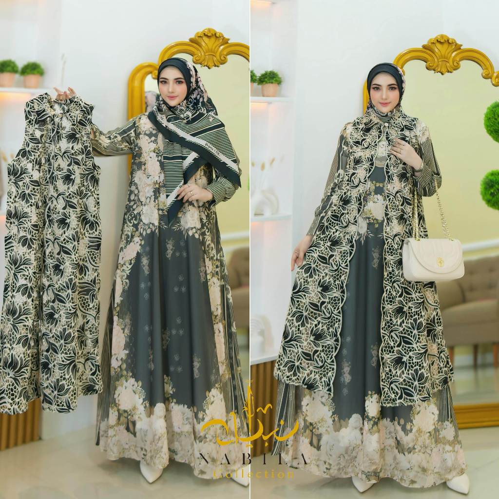 Jual Gamis Raya Outer Prada Set hijab Bahan Ceruty Printing x Layer ...