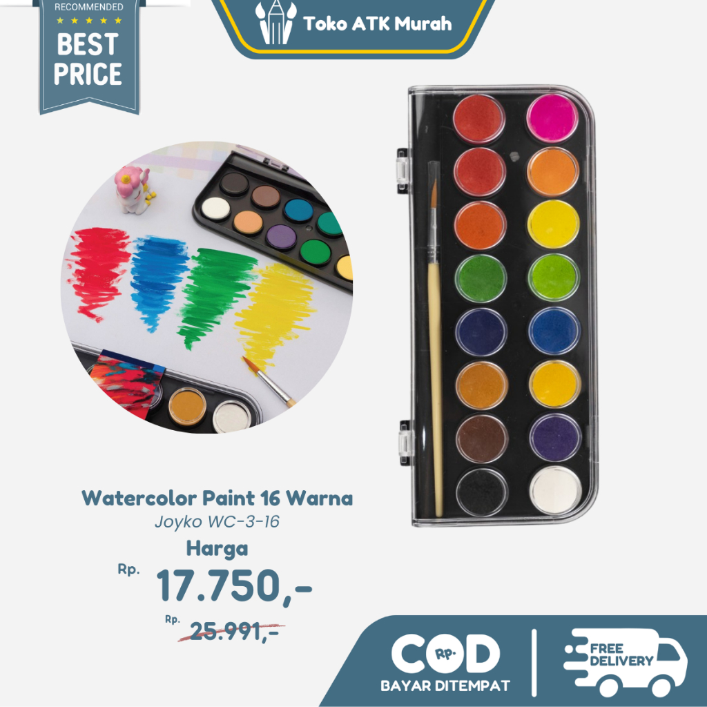 Jual Cat Air Joyko Watercolor WC-3-16 Colors Cat Air Palet Dengan Kuas ...