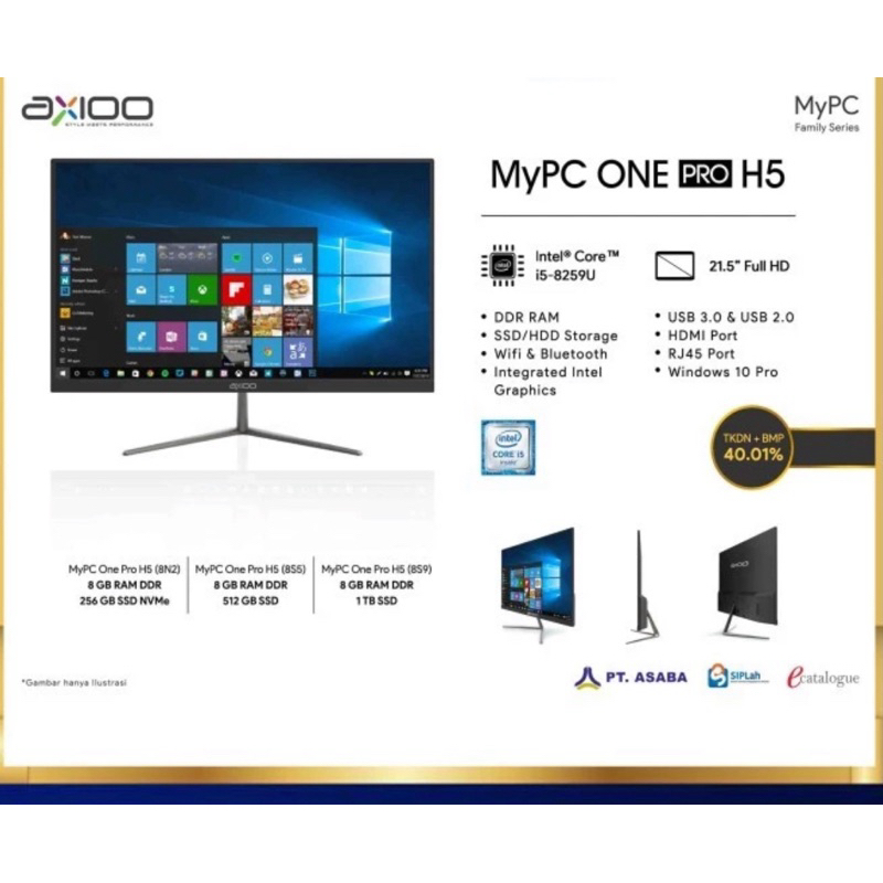 Jual PC AIO Axioo Mypc One Pro H5 Intel Core i5-8259U RAM 8GB HDD 1TB ...