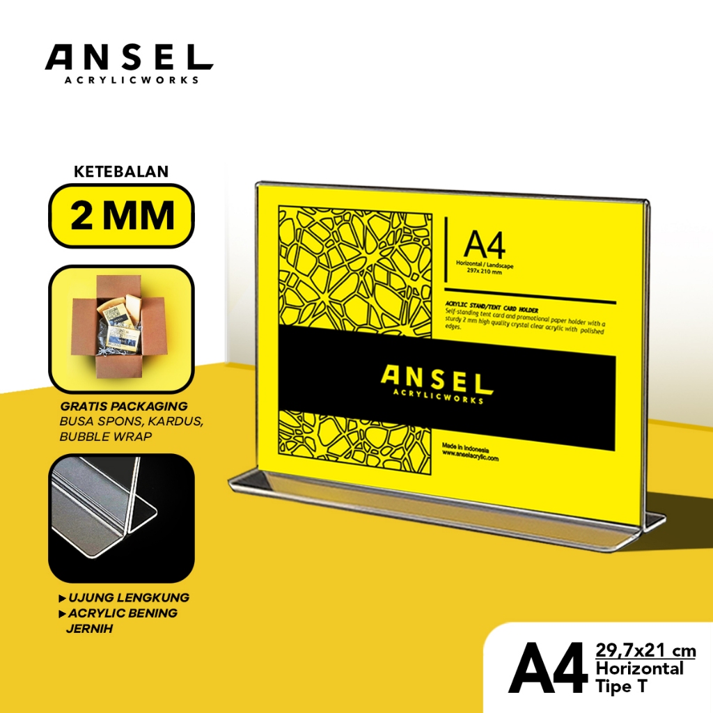 Jual ANSEL Tent Holder Akrilik Tipe T / A4 Horizontal Landscape 29,7x21 ...