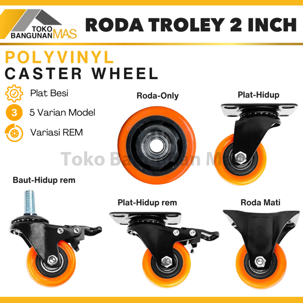 Jual Roda Troli 2 inch Roda Pu Caster 2 inch ORANGE Roda Caster Trolley ...