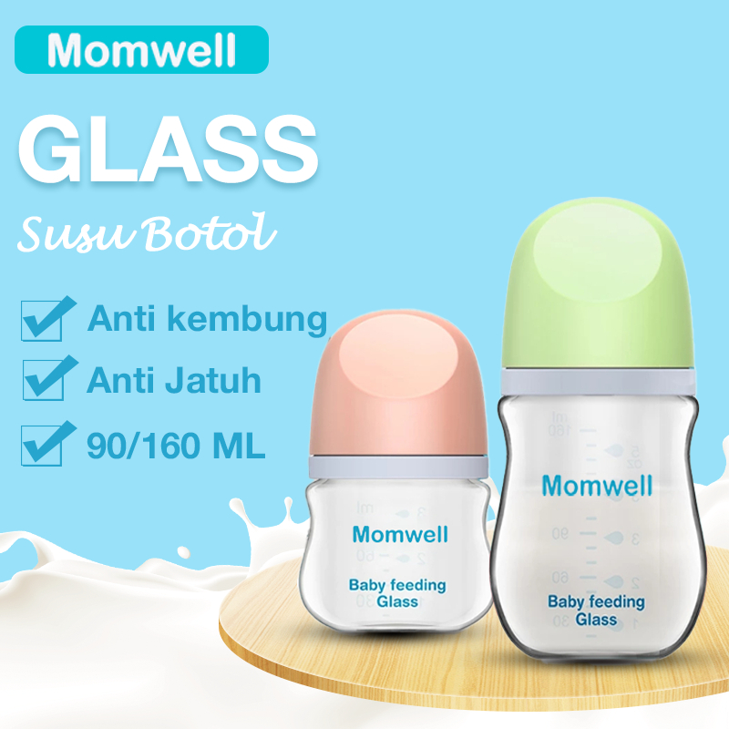 Jual Momwell BPG01 Dot Bayi Botol Susu Kaca 90ml/160ml Botol Minum Bayi ...