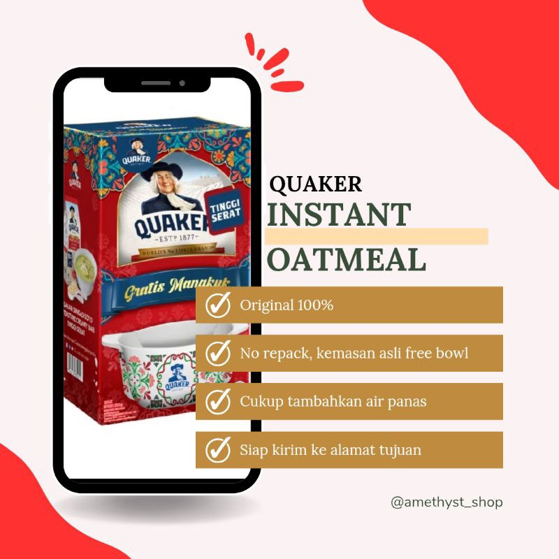 Jual [QUAKER] Instant Oatmeal Free Bowl 800 gr Expired 2026 | Shopee ...