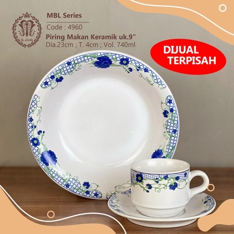 Jual Piring makan 9 inci (23cm) bunga biru merk MBL 4960 | Shopee Indonesia