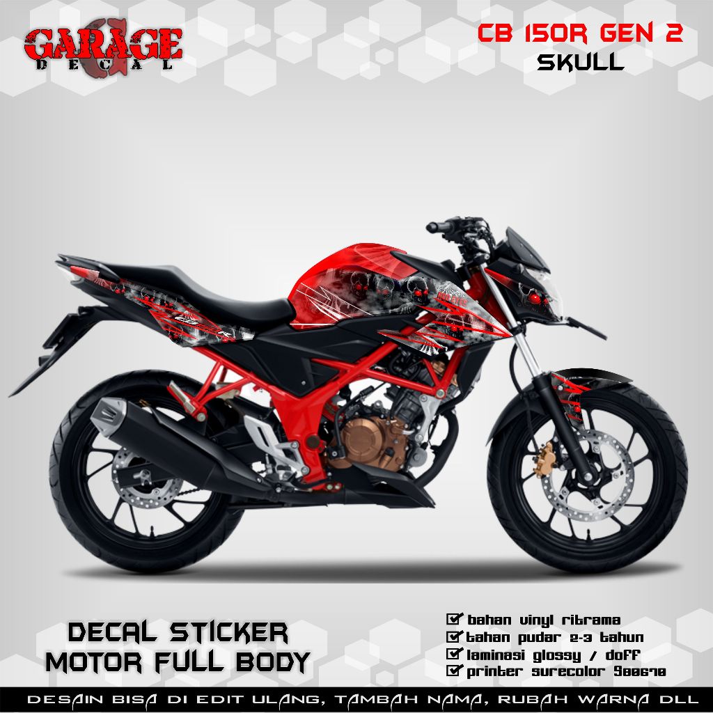 Jual Decal Honda CB150R / CB 150 R New 2015-2017 Full Body Skull ...